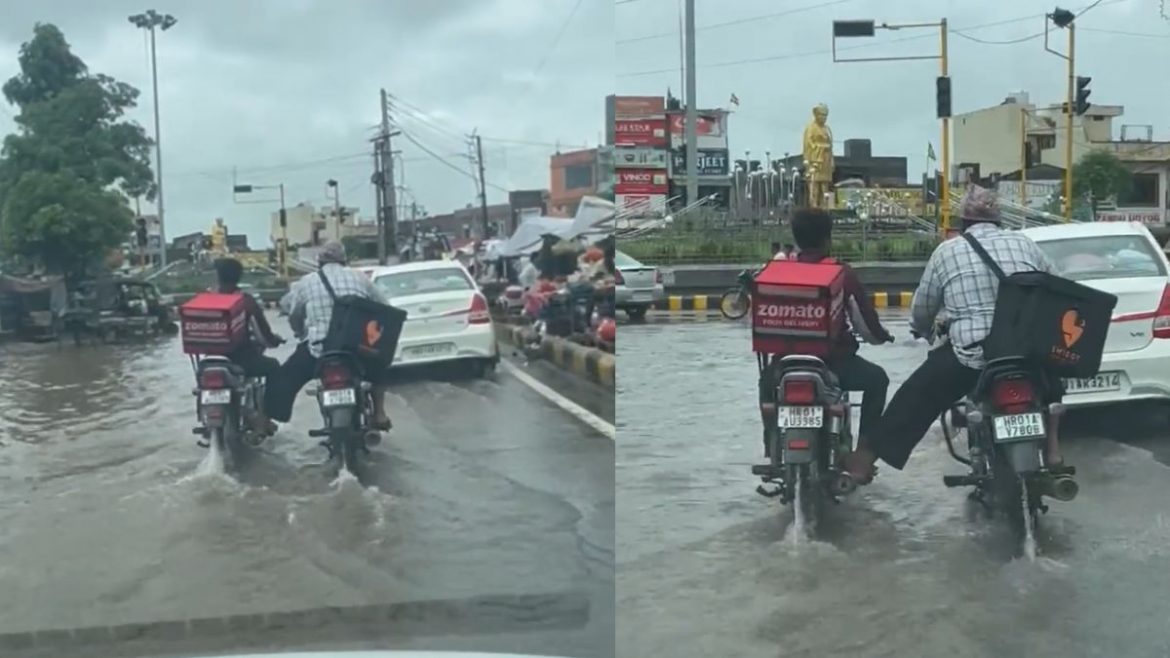 Swiggy Delivery Boy Helps Zomato Guy On Flooded Road; It's Yeh Dosti Hum Nahin Todenge Vibes!