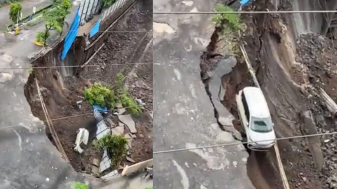 Massive Chunk Of Road Caves-In Chembur, Several Vehicles Get Trapped in ...