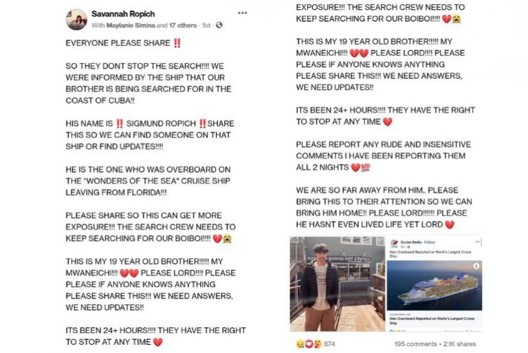 19 YO Who Fell Overboard From World’s Largest Cruise Ship Identified By ...